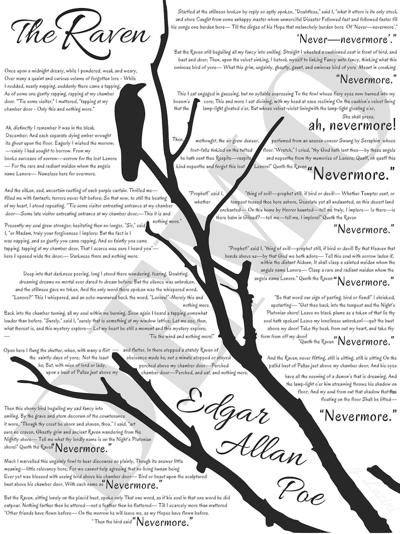 Nevermore Art. Poe Poem. Raven Poster. Raven Quote. Ravens - Etsy