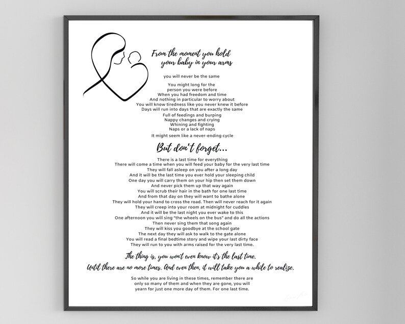 Baby Shower Gift. the Last Time Poem, PRINTABLE 8x10, 11x14 and 16x20 ...