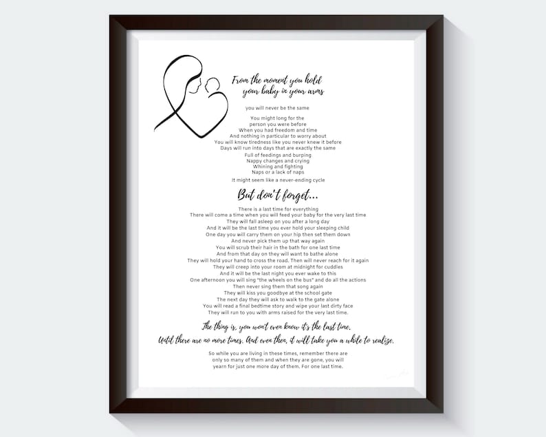 Baby Shower Gift. the Last Time Poem, PRINTABLE 8x10, 11x14 and 16x20 ...