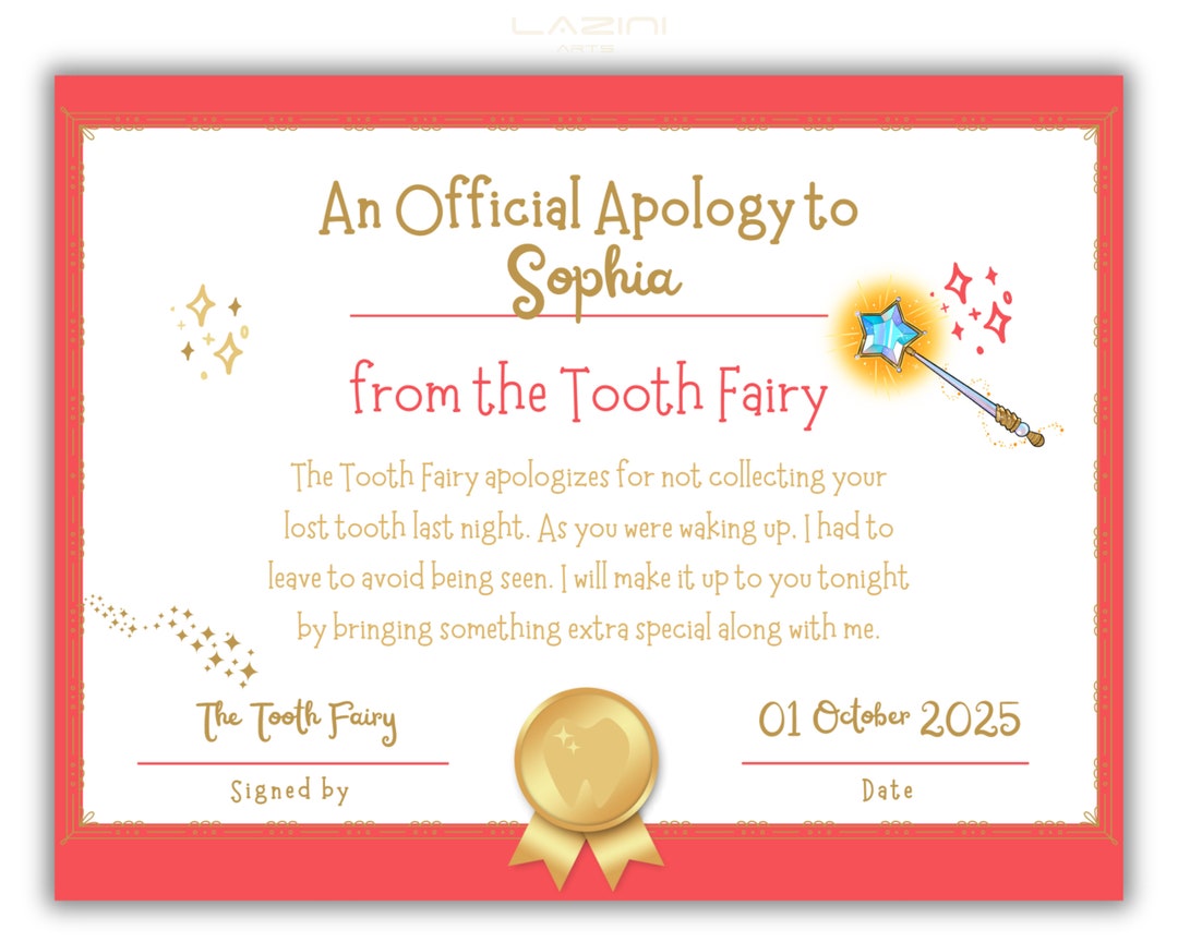 Forgot to Be Tooth Fairy, Late Excuse Tooth Fairy Note, Apology Letter ...