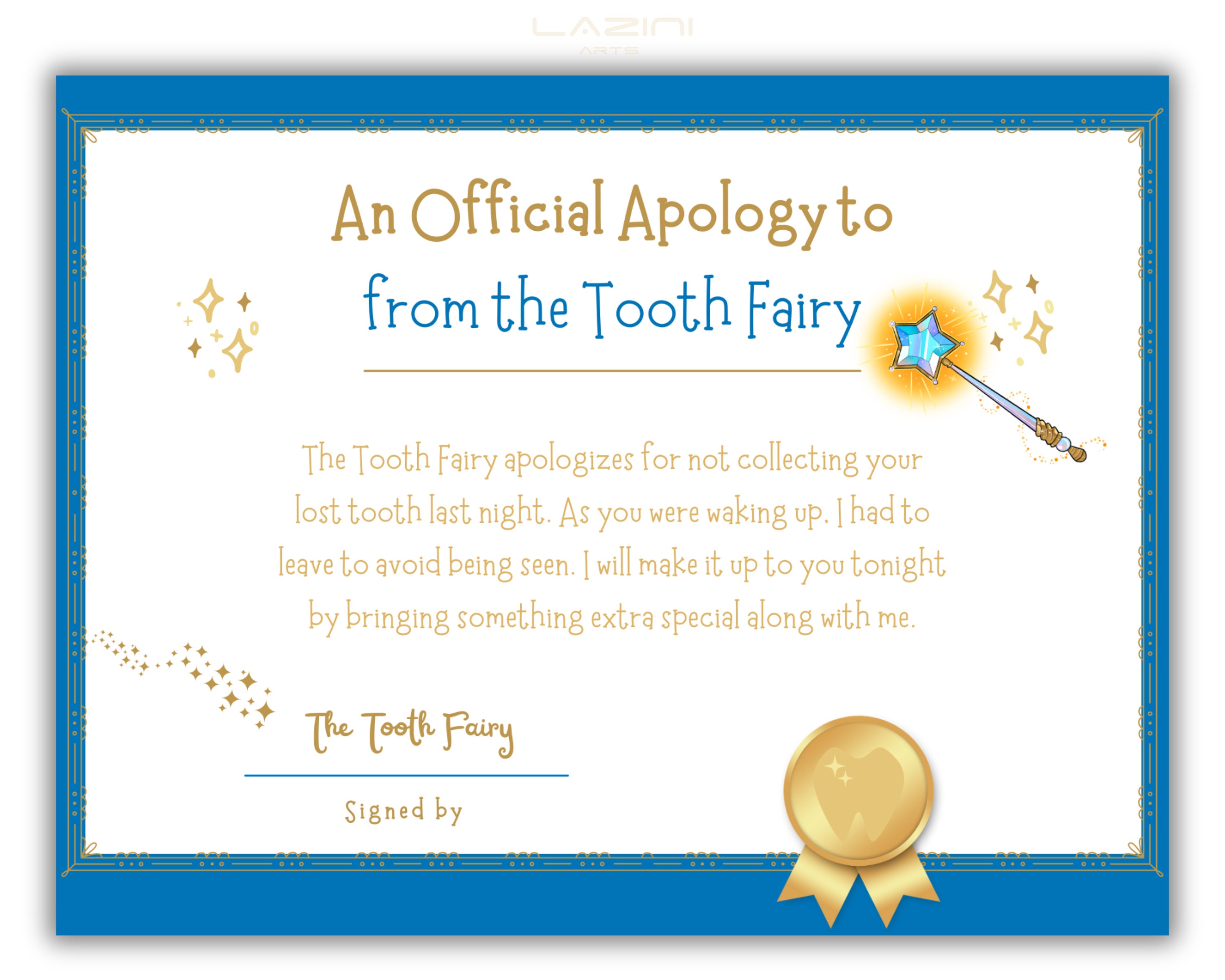 Late Excuse Tooth Fairy Note, Apology Letter From Fairy, Tooth Fairy ...