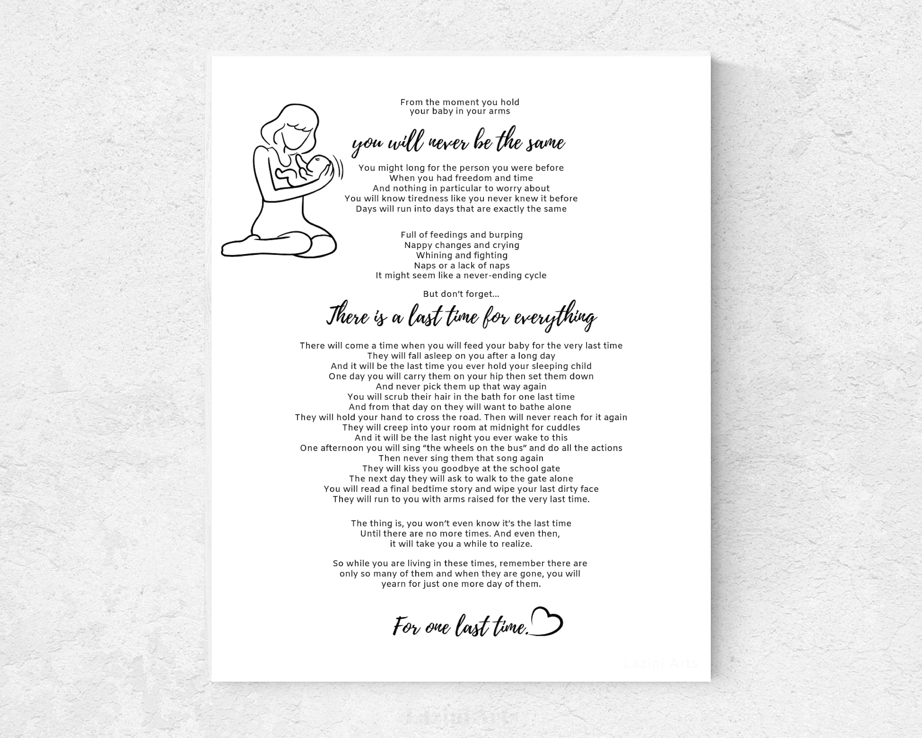 Baby Shower Gift. The Last Time Poem printable 11x14 and | Etsy