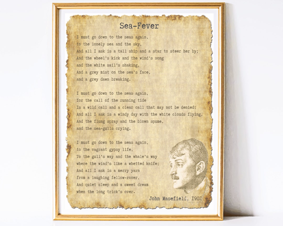 Sea Fever Poem by John Masefield on Old Parchment Background. - Etsy