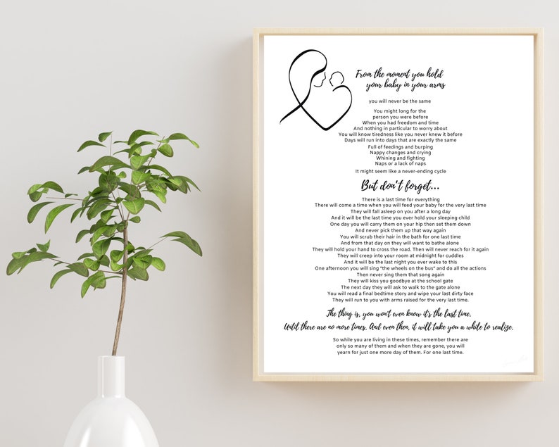 Baby Shower Gift. the Last Time Poem, PRINTABLE 8x10, 11x14 and 16x20 ...