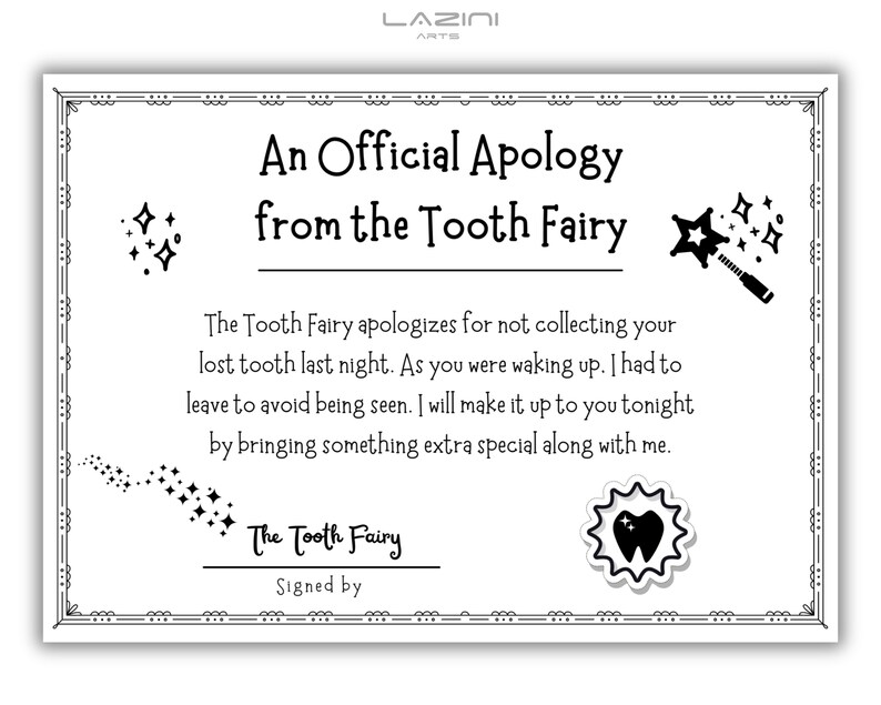 Missed the Toothfairy, Tooth Fairy Apology Certificate, Apology Letter ...