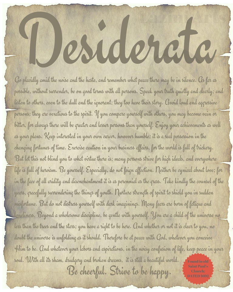 Antique Gift. Graduation Gift. Desiderata. Desiderata Poster. - Etsy