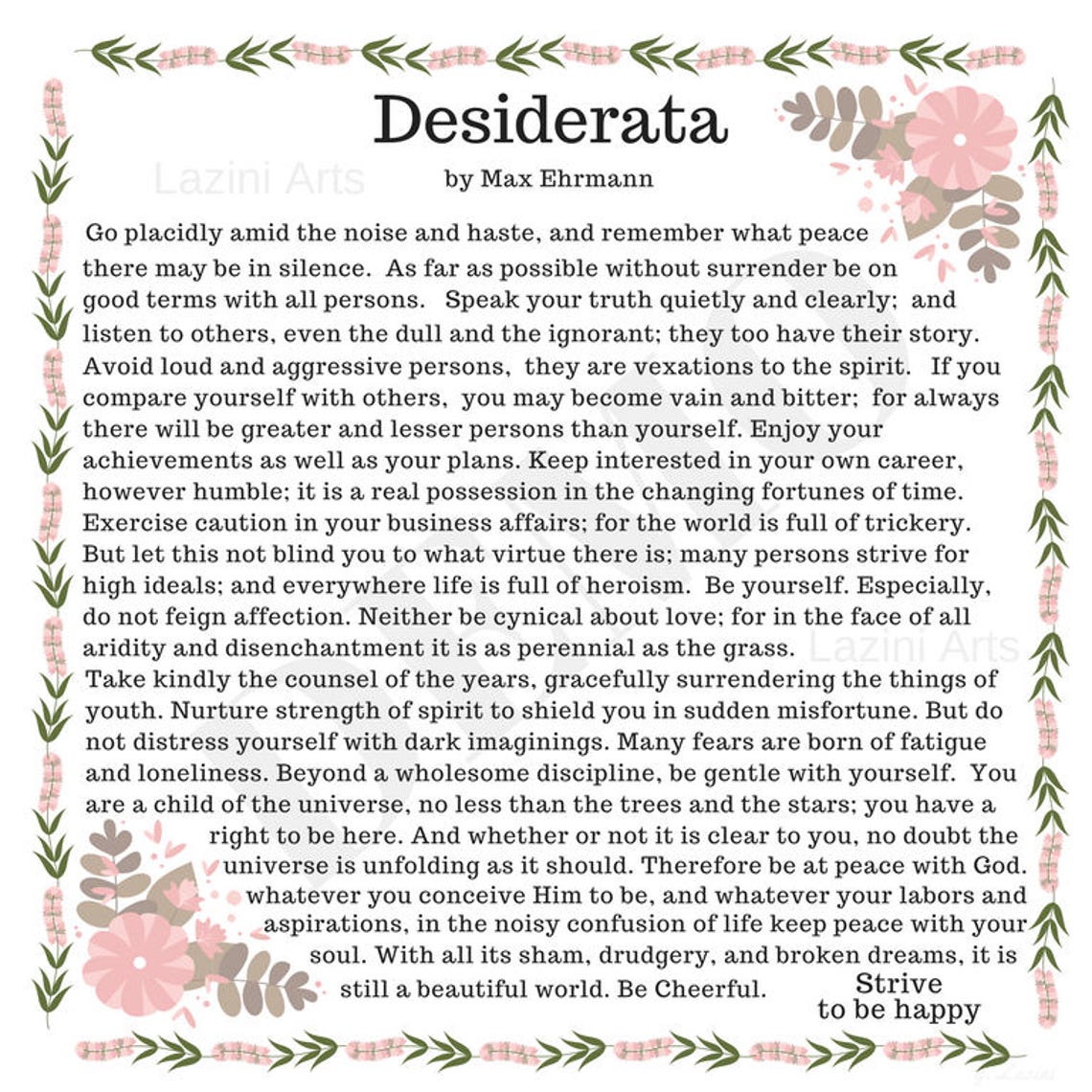 Desiderata Full Text. Desiderata Full Poem. Desiderata Poster. - Etsy ...