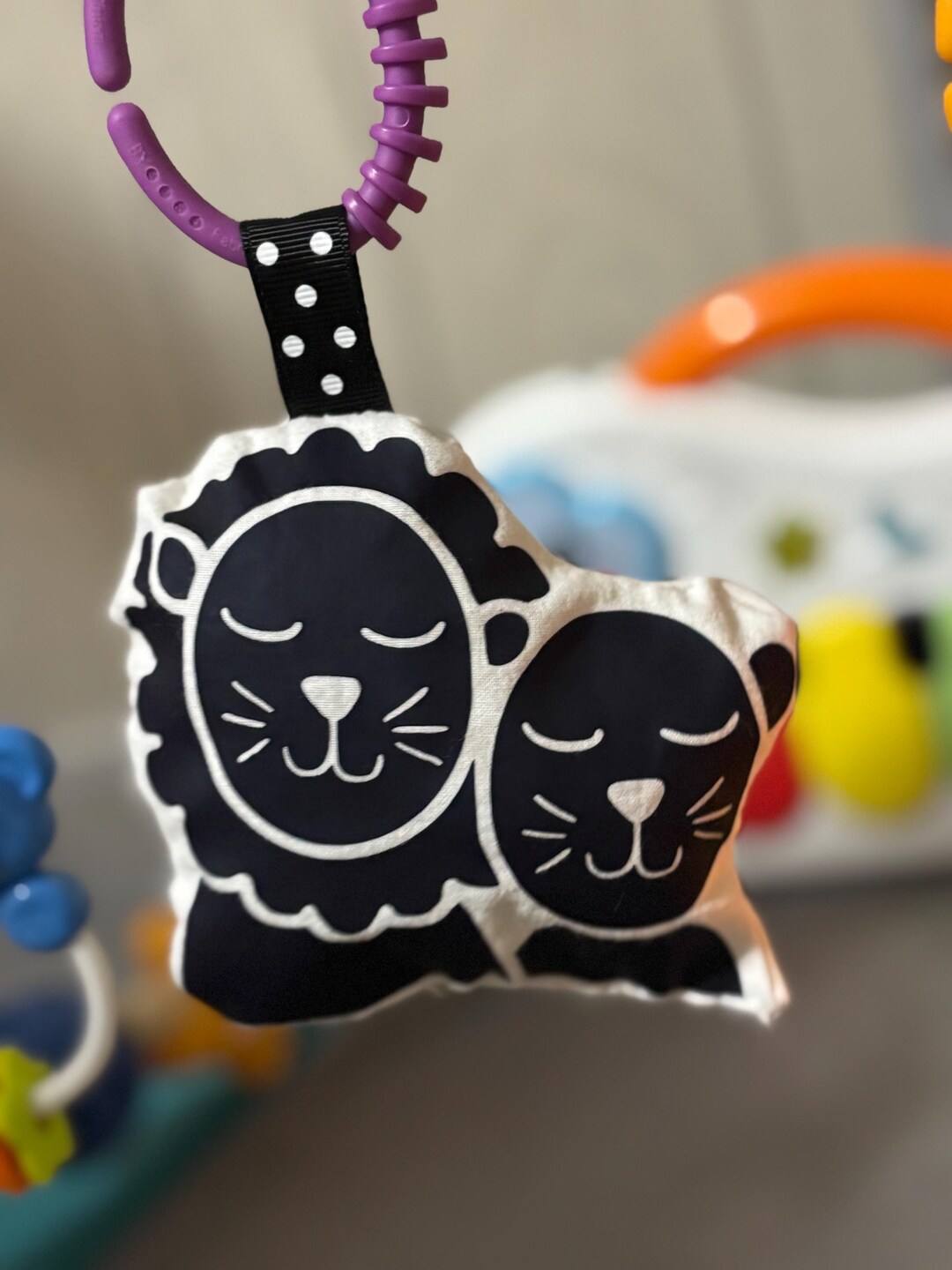 Lion Baby Stroller Toy Rattle, Montessori High Contrast Toy - Etsy