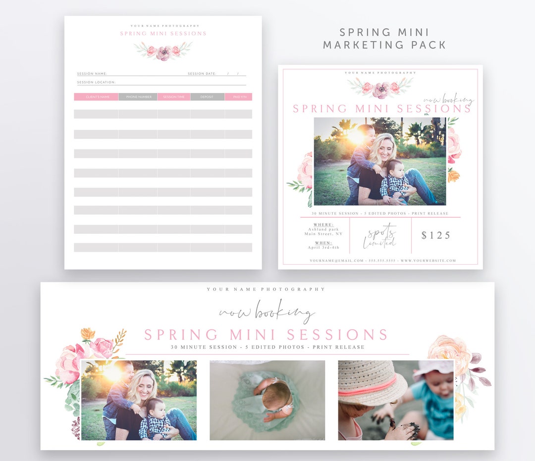 Spring Mini Session Template Pack, Marketing Board, Facebook Cover ...