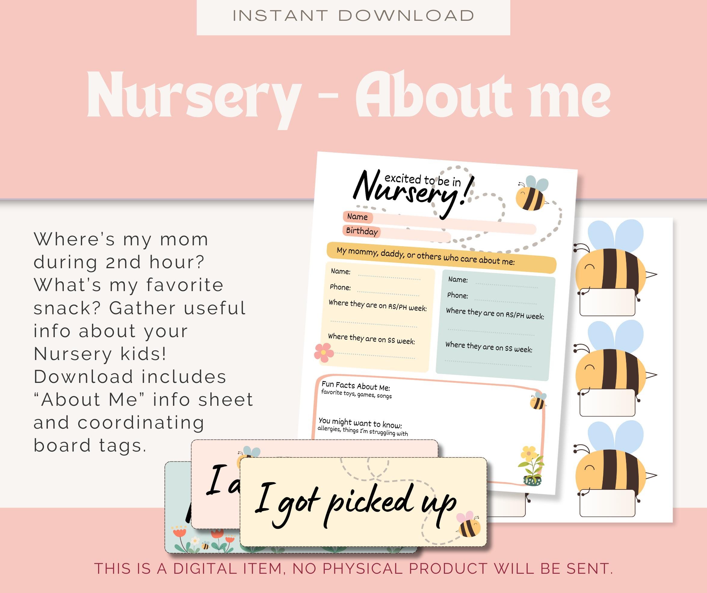 Nursery "about Me" Printable | Nursery Board Tags, Name Tags | Primary ...