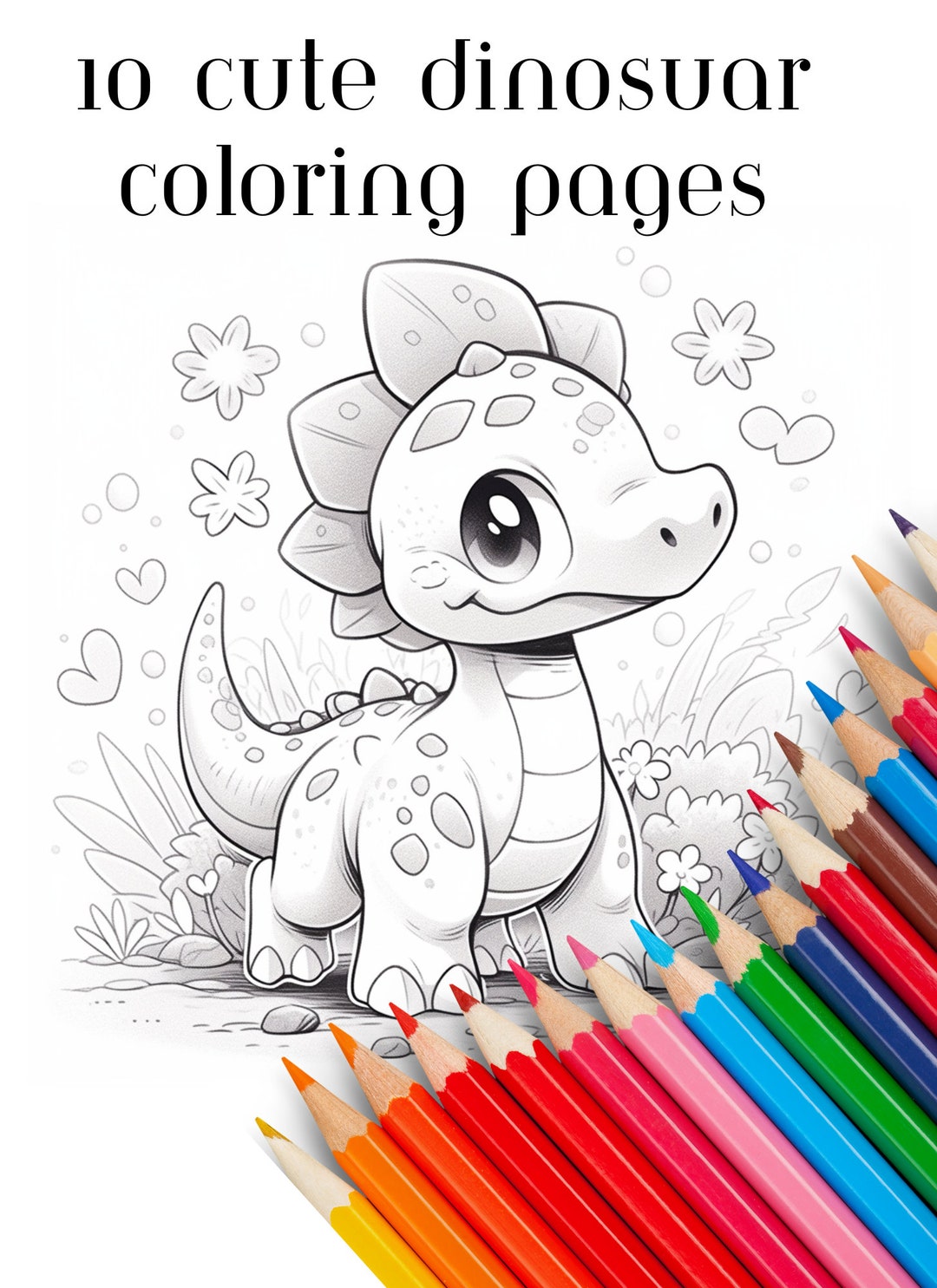 Cute Dinosaur Coloring Pages, Printable Coloring Book - Etsy
