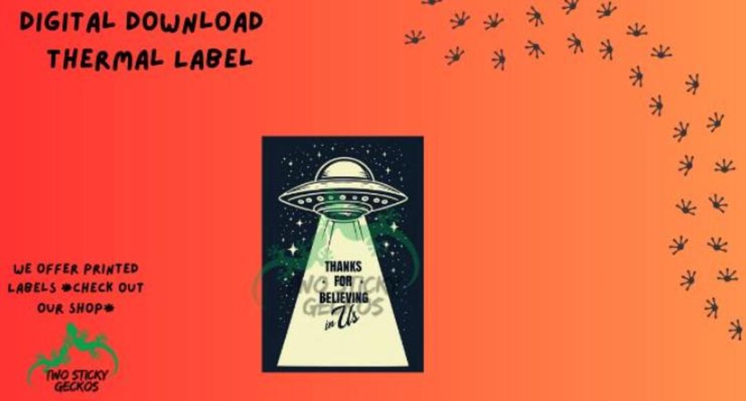 Retro UFO Believe, Packaging Label for Small Business | Thermal Label ...