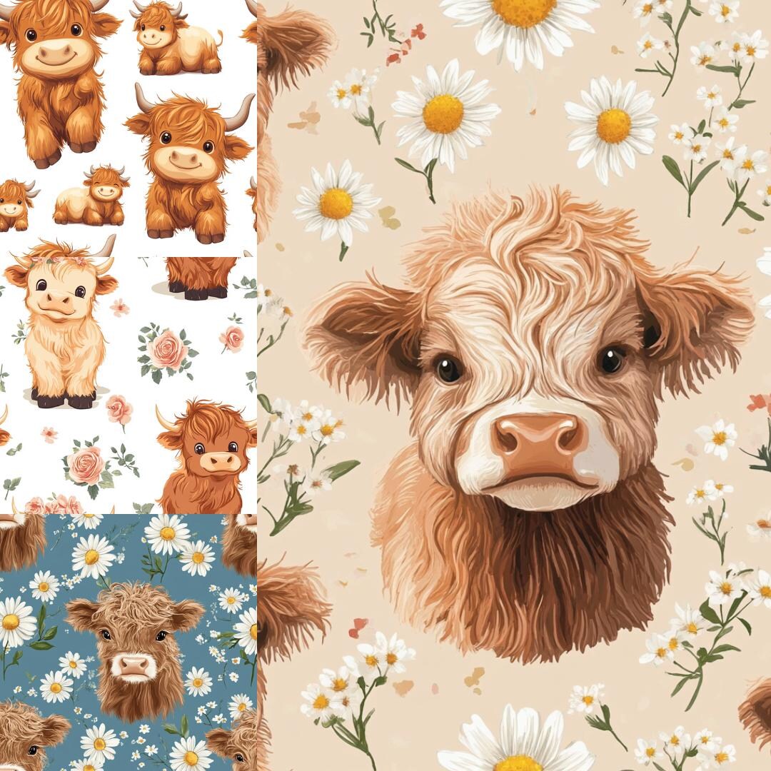 Baby Highland Cow Seamless Patterns, Farmhouse Decor - Etsy