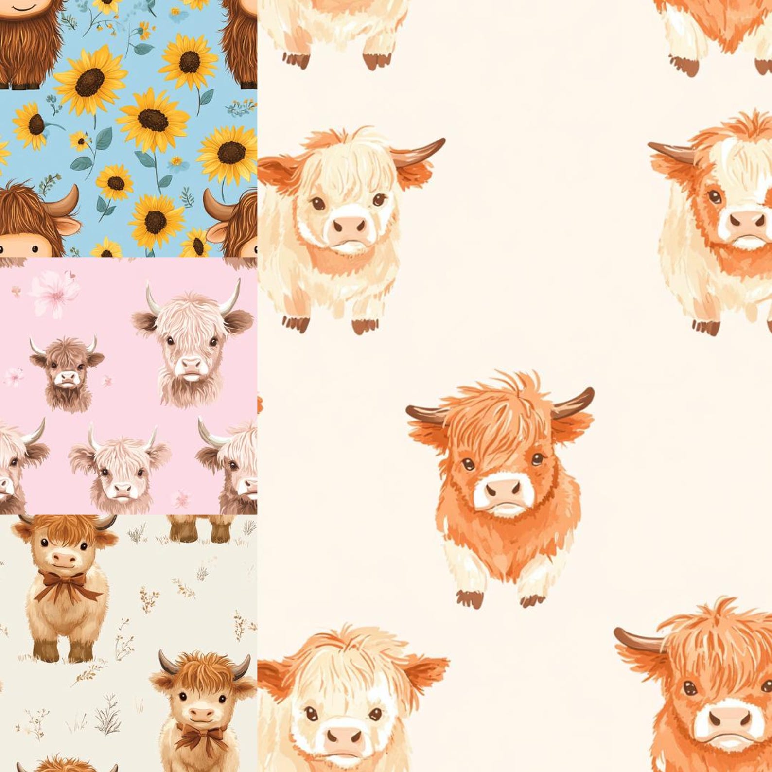 Baby Highland Cow Seamless Patterns, Farmhouse Decor - Etsy