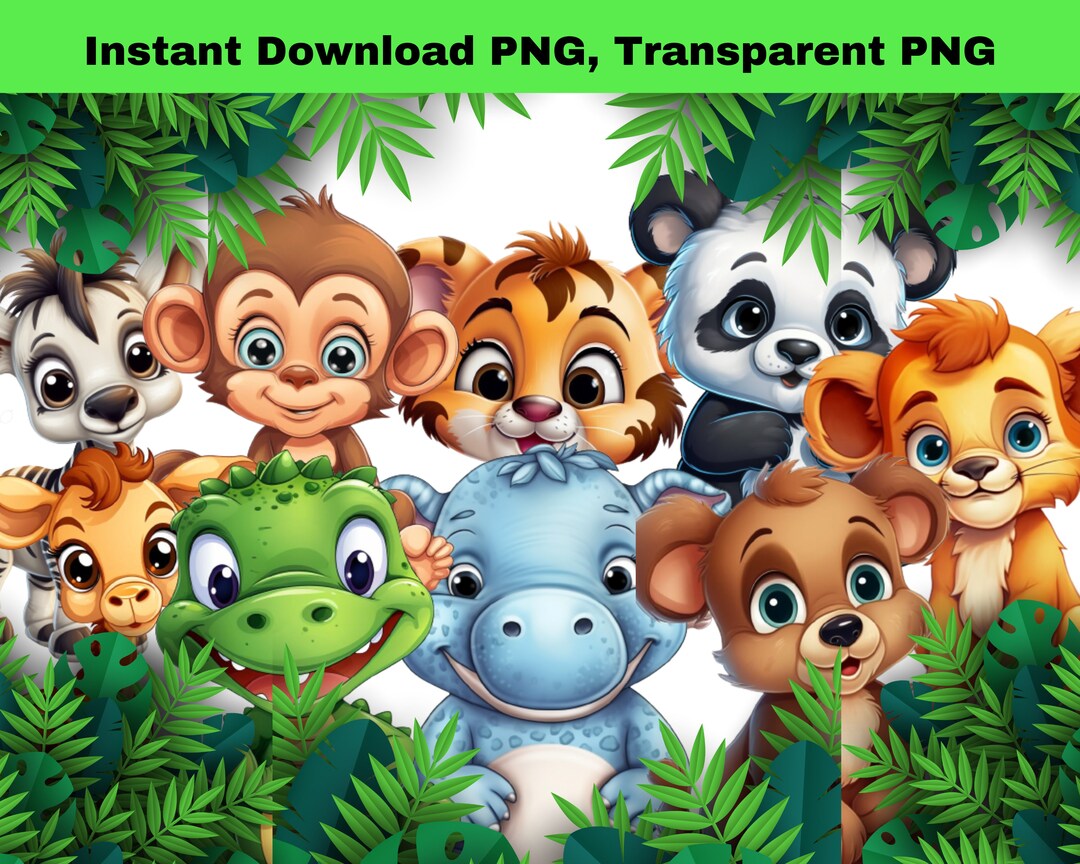 Adorable Baby Zoo and Safari Clipart Bundle - Set of 10 PNG Images - Etsy