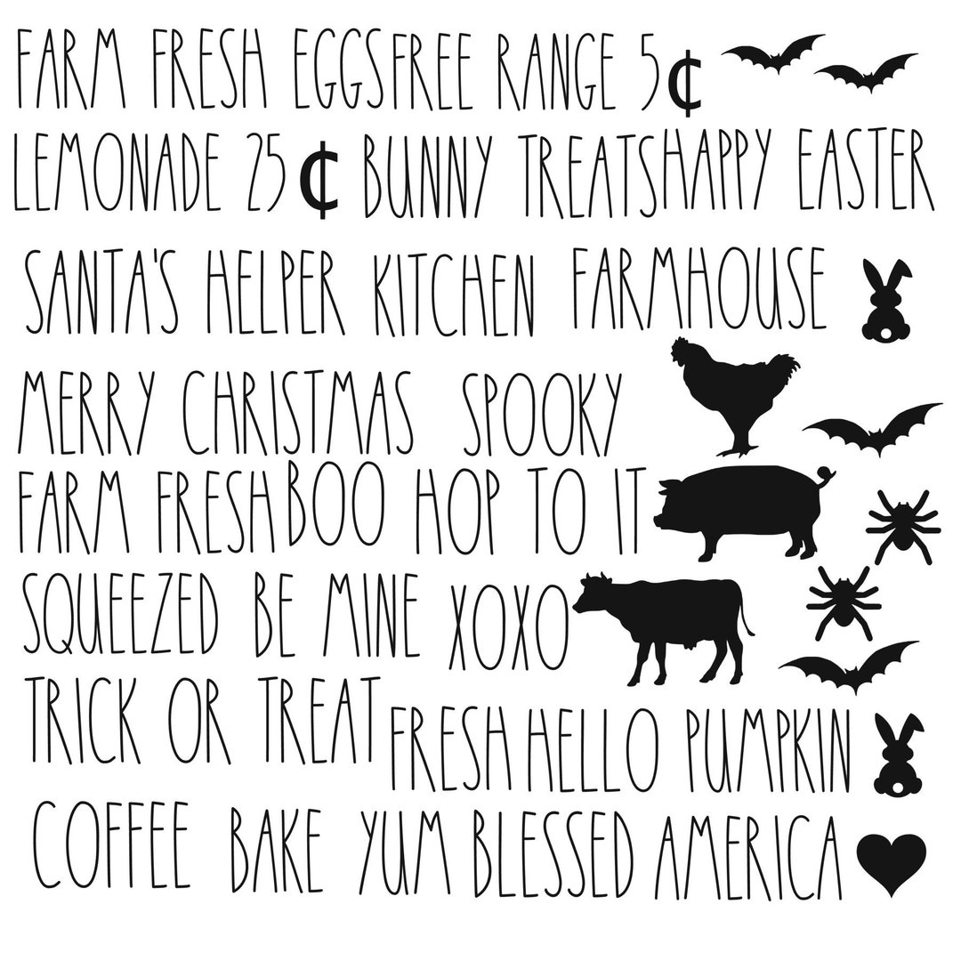 Rae Dunn Inspired All Season Mini Rolling Pin Decals Long Letter Font ...