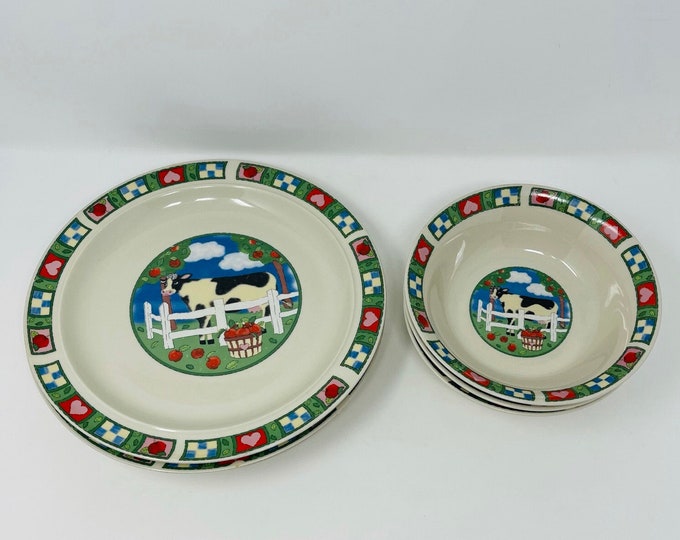 Gibson Barnyard Plate and Bowls - YOU PICK - Cow Fence Heart Apples ...