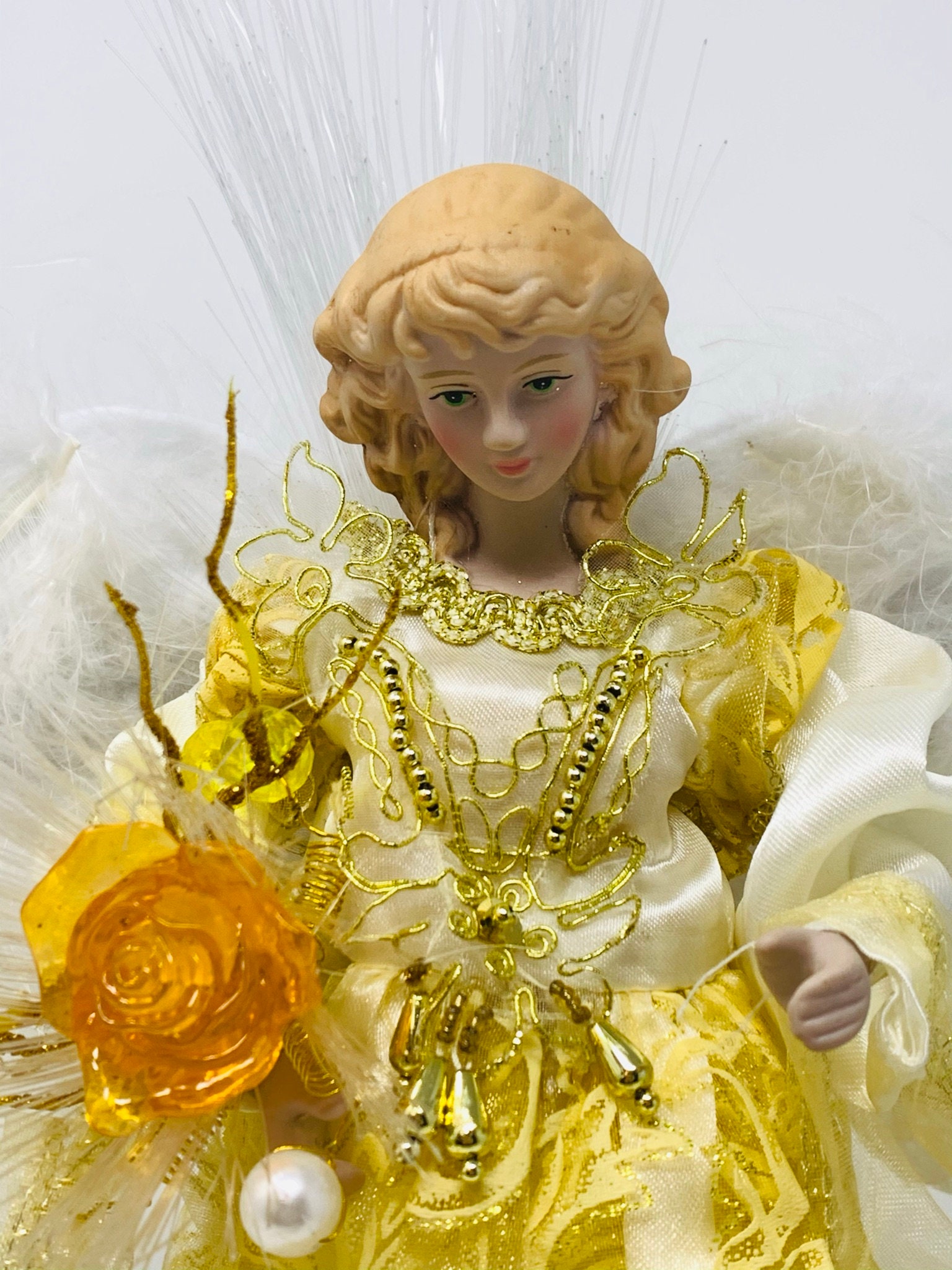 Fiber Optic Angel Lighted Angel Figurine Beautiful Gold & Lace Dress ...