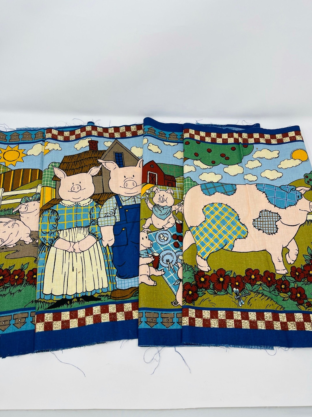 Pig Fabric Square - Country Pigs Fabric Panel - Pig Pillow Panel ...