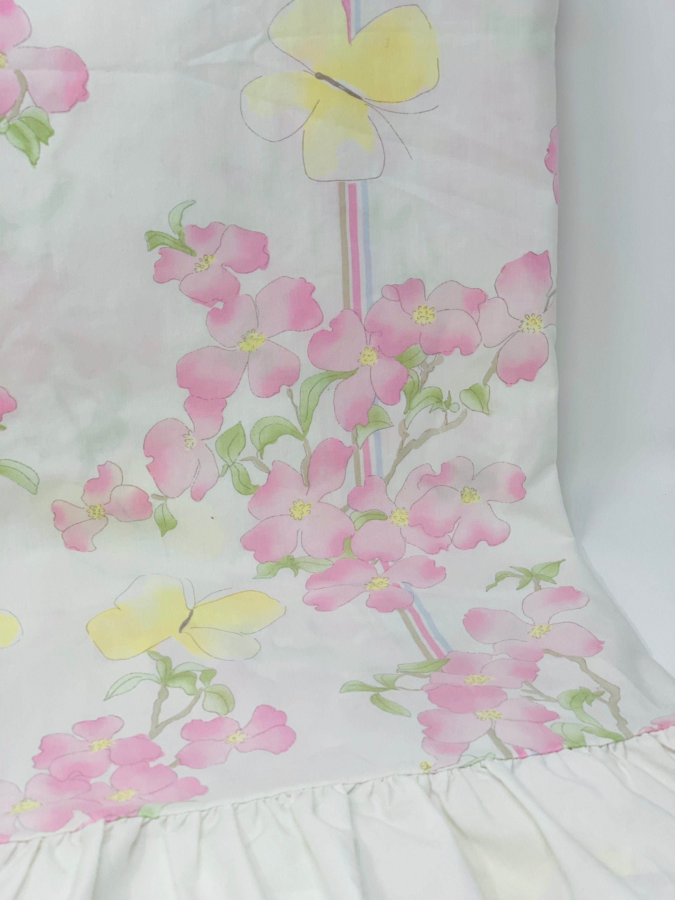 Vintage Full Sheet - Floral Butterfly Sheet - Burlington VERA Sheet ...