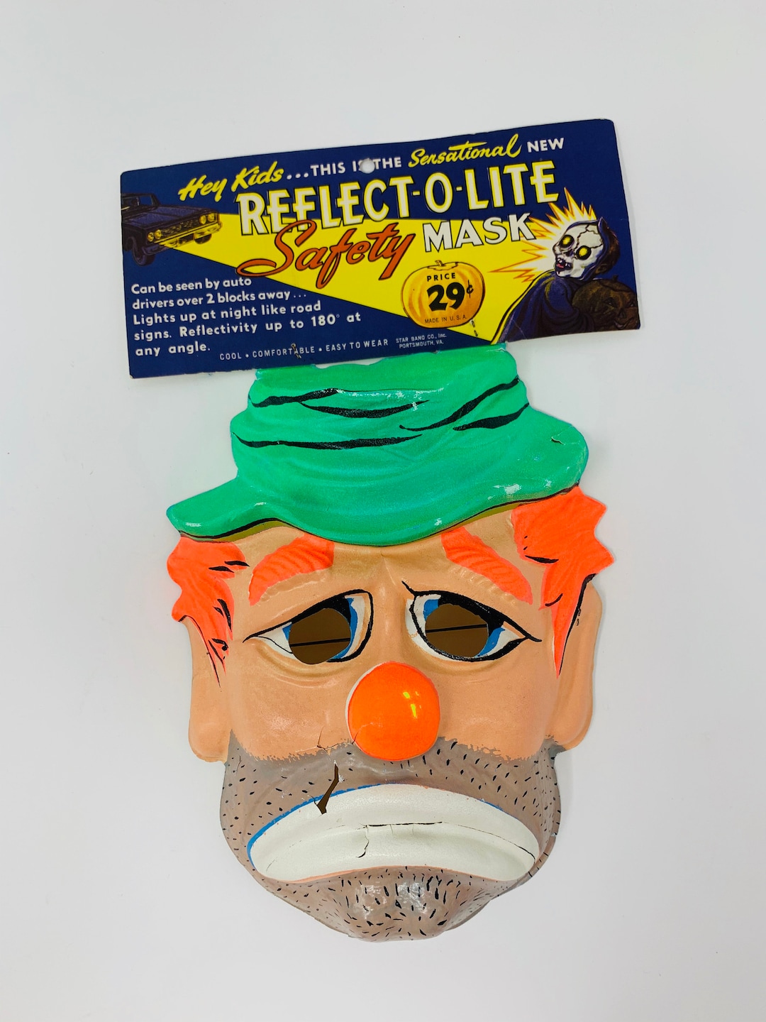1950's Clown Mask Antique Original Tags Molded Plastic Star Band ...