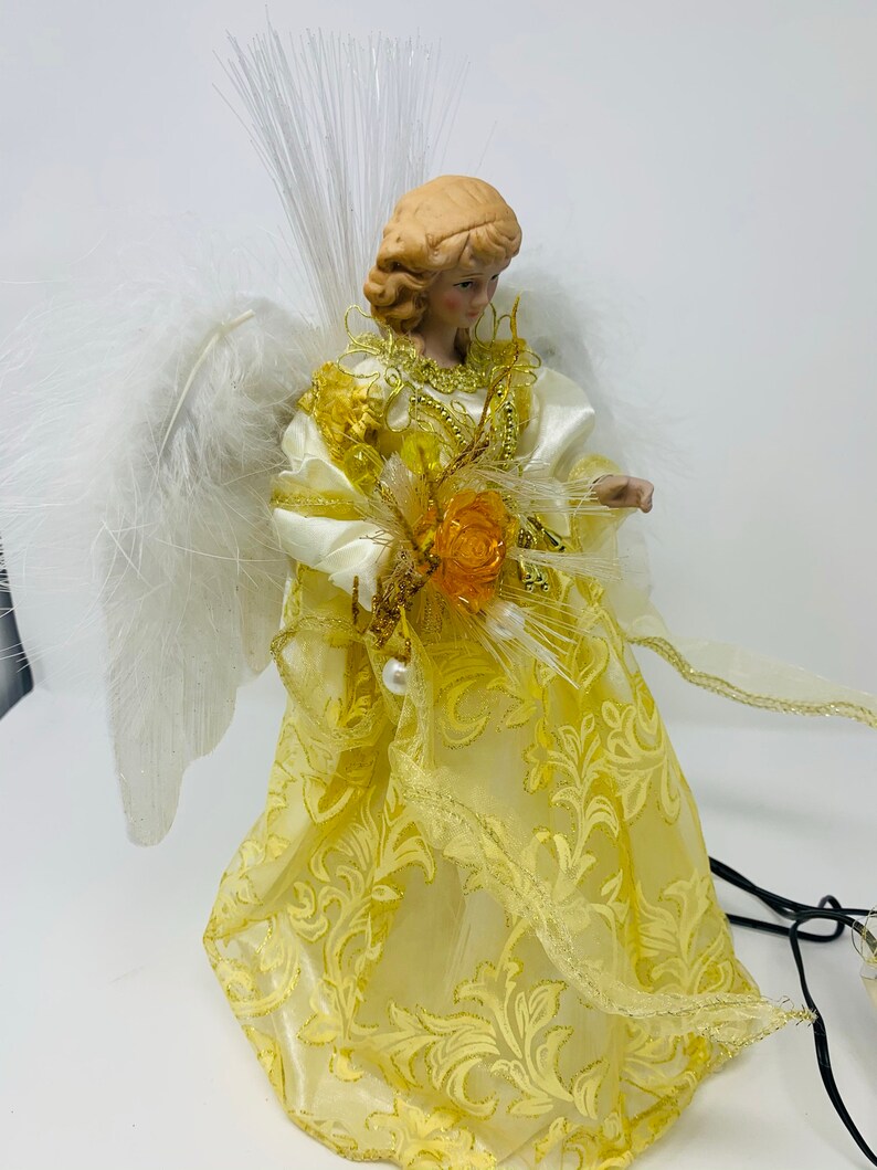 Fiber Optic Angel Lighted Angel Figurine Beautiful Gold & Lace Dress ...