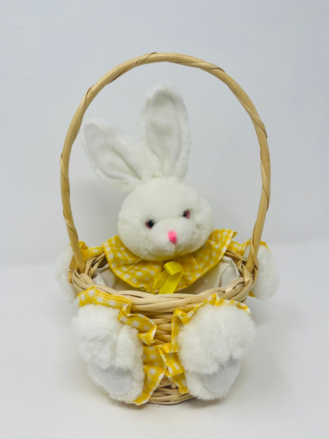 Easter Bunny Basket Wicker Bunny Basket White Bunny Plush Bunny Basket ...