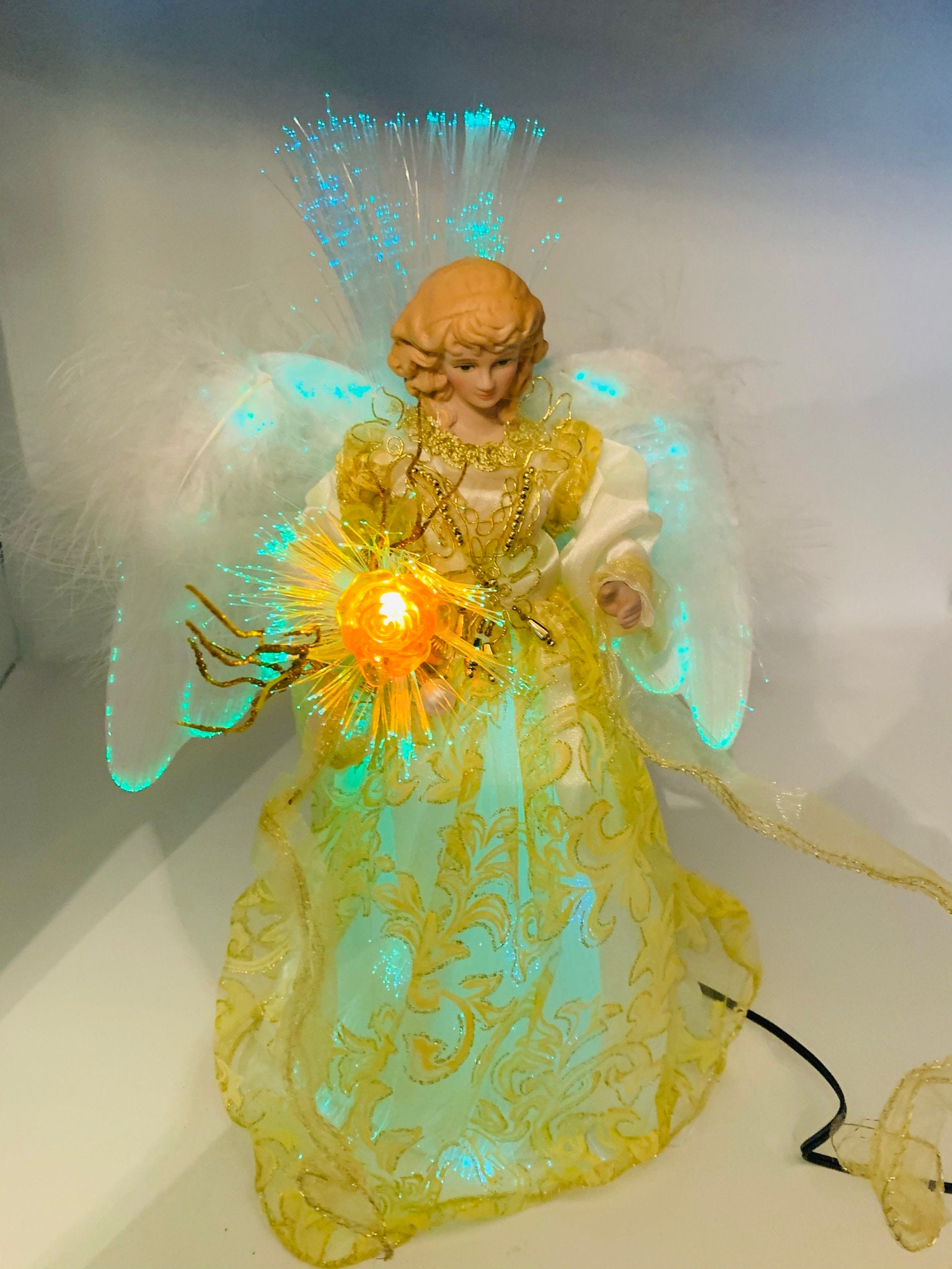 Fiber Optic Angel Lighted Angel Figurine Beautiful Gold & Lace | Etsy