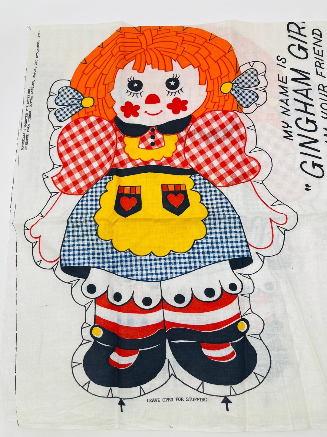 Doll Fabric Panel - Cut and Sew Fabric Panel - Gingham Girl - Cut and ...