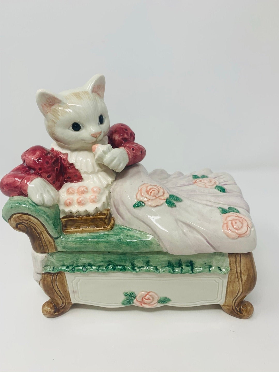 Fitz Floyd Cat Kittens of Knightsbridge 1988 Cat Trinket Ceramic Box ...