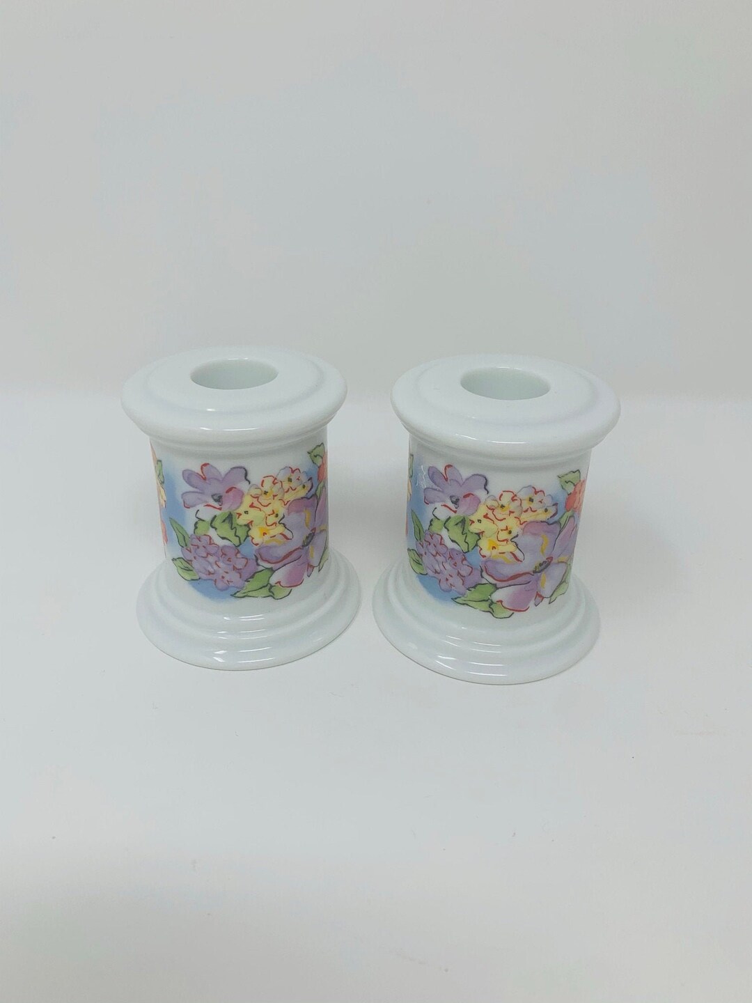 Ceramic Floral Candlestick Pair - Shabby Chic Candlesticks - Ceramic ...