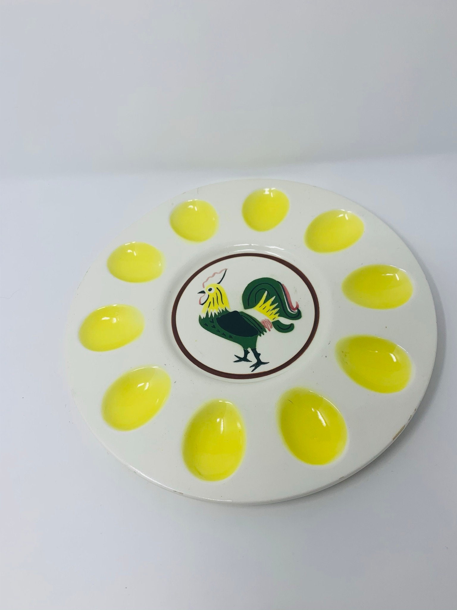 Platters Vintage Deviled Egg Plate Hand Painted Rooster Ceramic ...