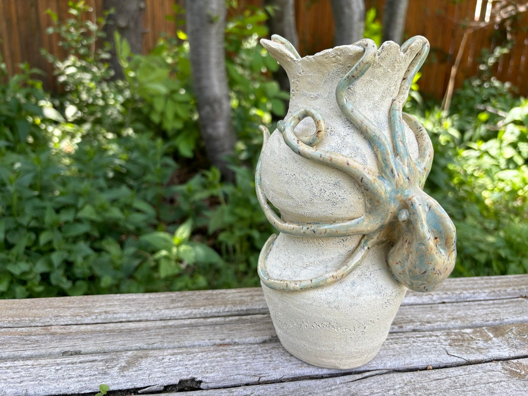 Hand Sculpted Textured Octopus Vase, Pottery, Ceramic Vase, Sea Vessel ...