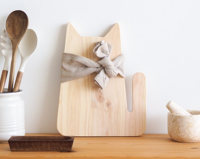 Cat Cheese Board W/ Dishtowel. Wood Kitchen Decor. Gift Ideas for Cat ...