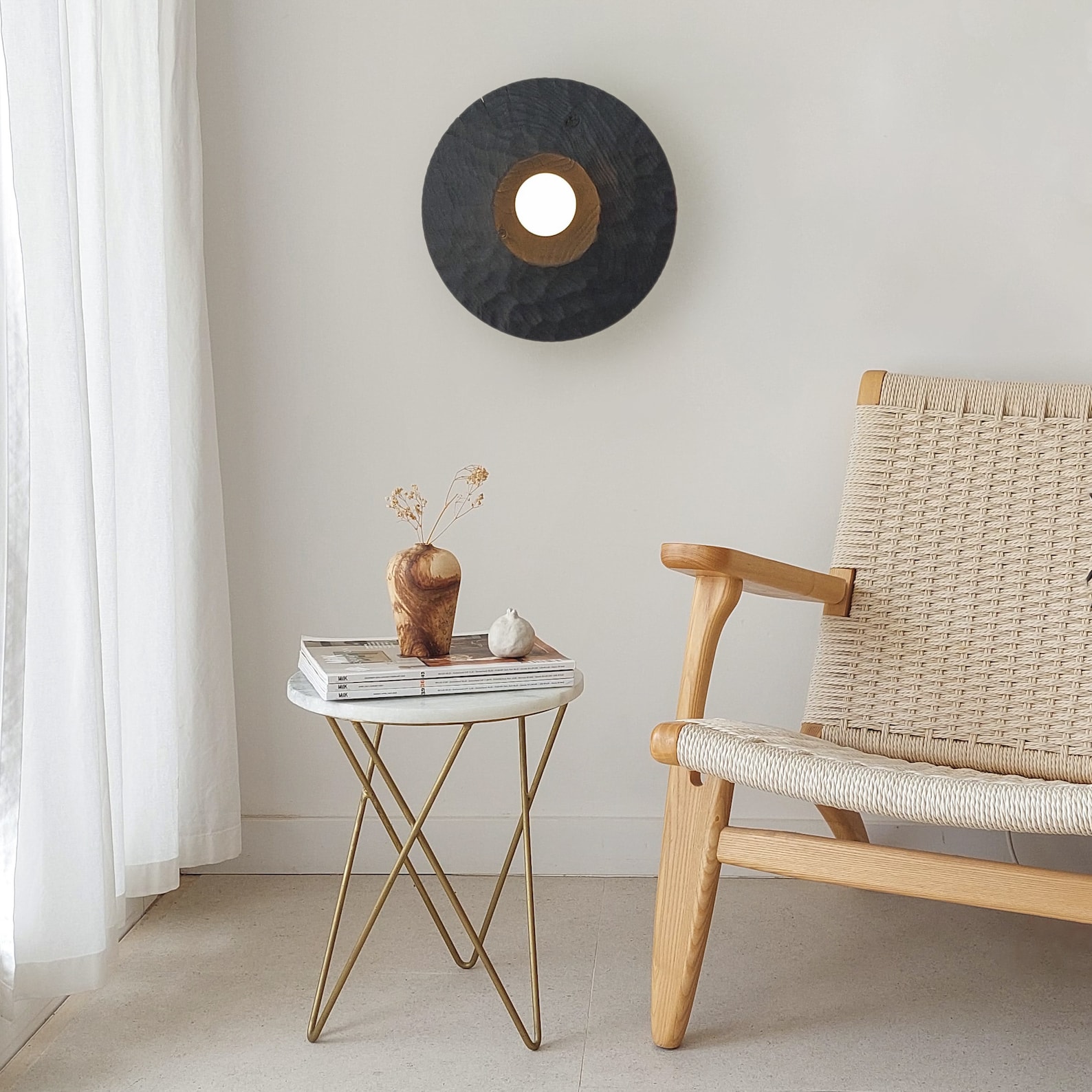 Black Wood Wall Lighting, Sculpture Sconce, Wall Mounted Lamp, Natural ...