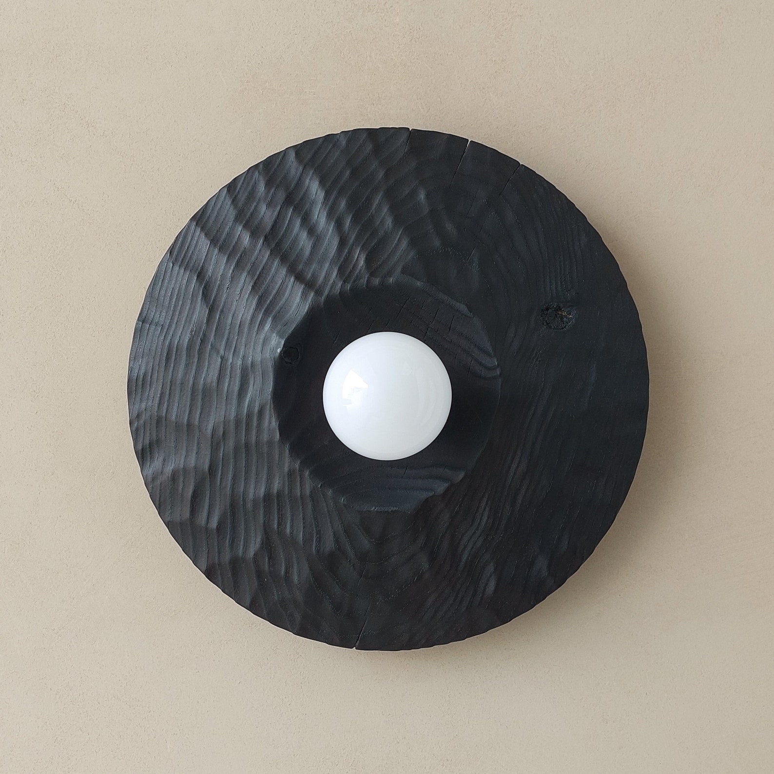 Black Wood Wall Lighting, Sculpture Sconce, Wall Mounted Lamp, Natural ...