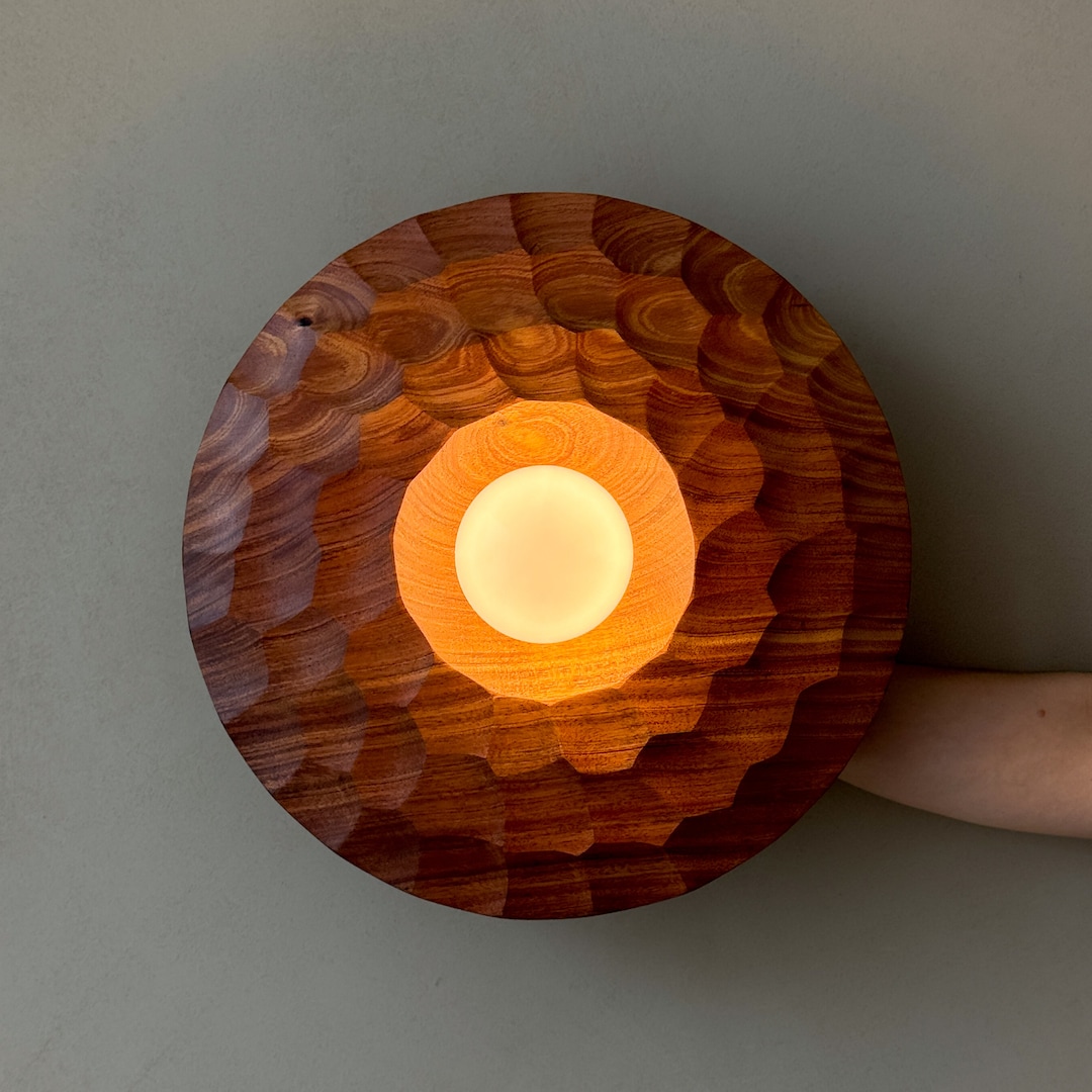 Natural Acacia Wood Wall Lighting, Sculpture Sconce, Wall Mounted Lamp ...