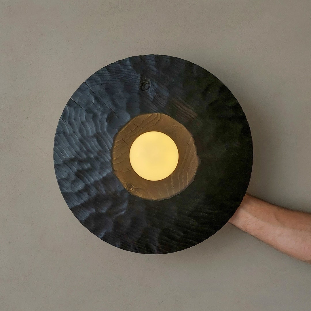 Black Wood Wall Lighting, Sculpture Sconce, Wall Mounted Lamp, Natural ...