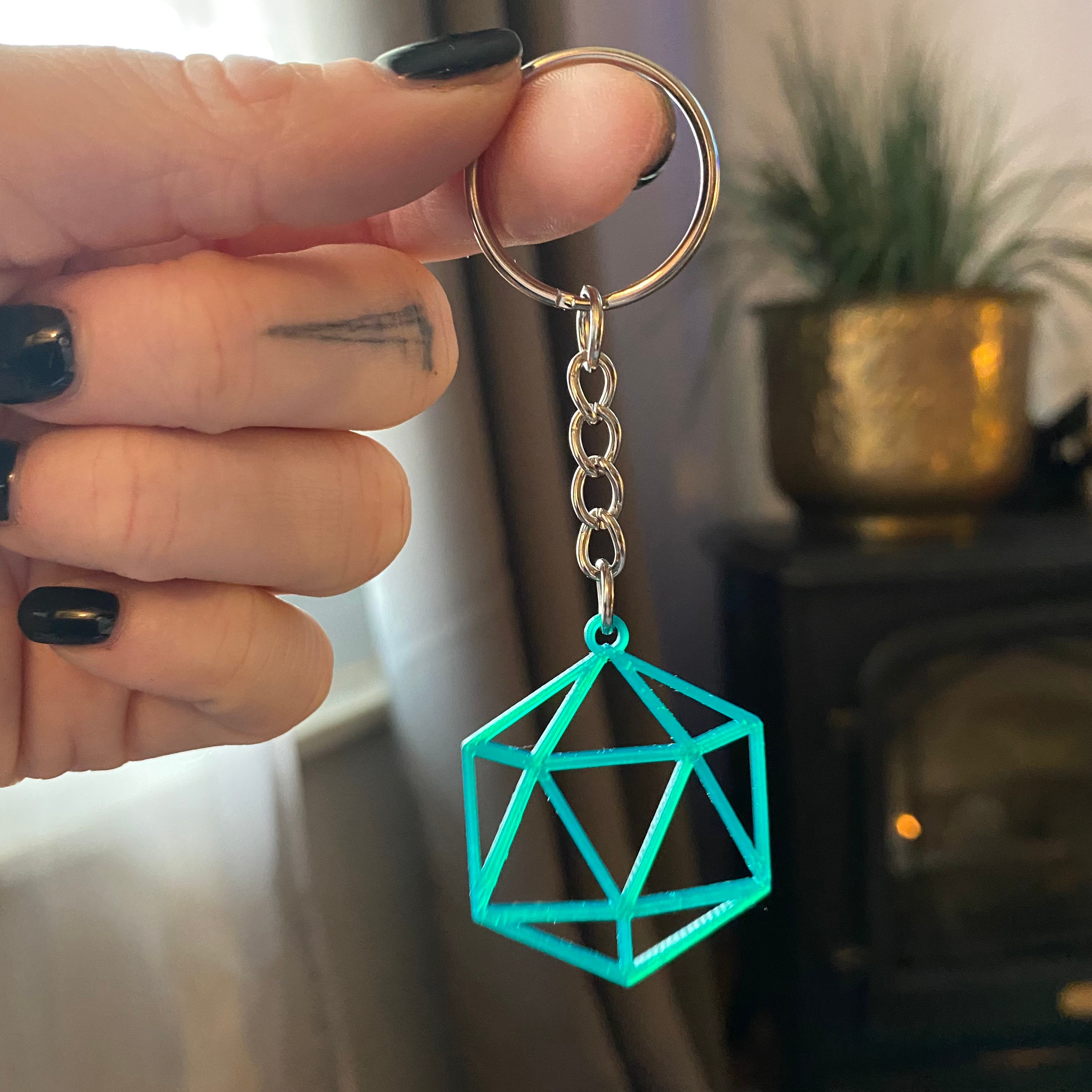 Icosahedron 3D Printed Keychain Geometric D20 Dice DND | Etsy