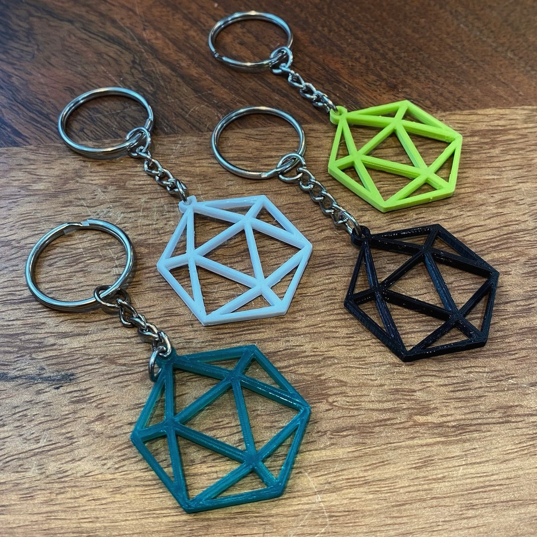 Icosahedron 3D Printed Keychain | Geometric D20 Dice DND ODESZA ...