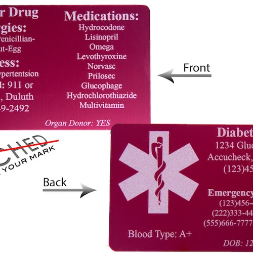 Medical ID Wallet Card Diabetic Wallet Card Medical Alert - Etsy