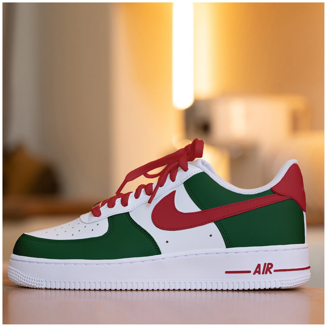 Custom Red and Green Air Force 1, Handpainted Xmas Custom AF1 Sneakers ...