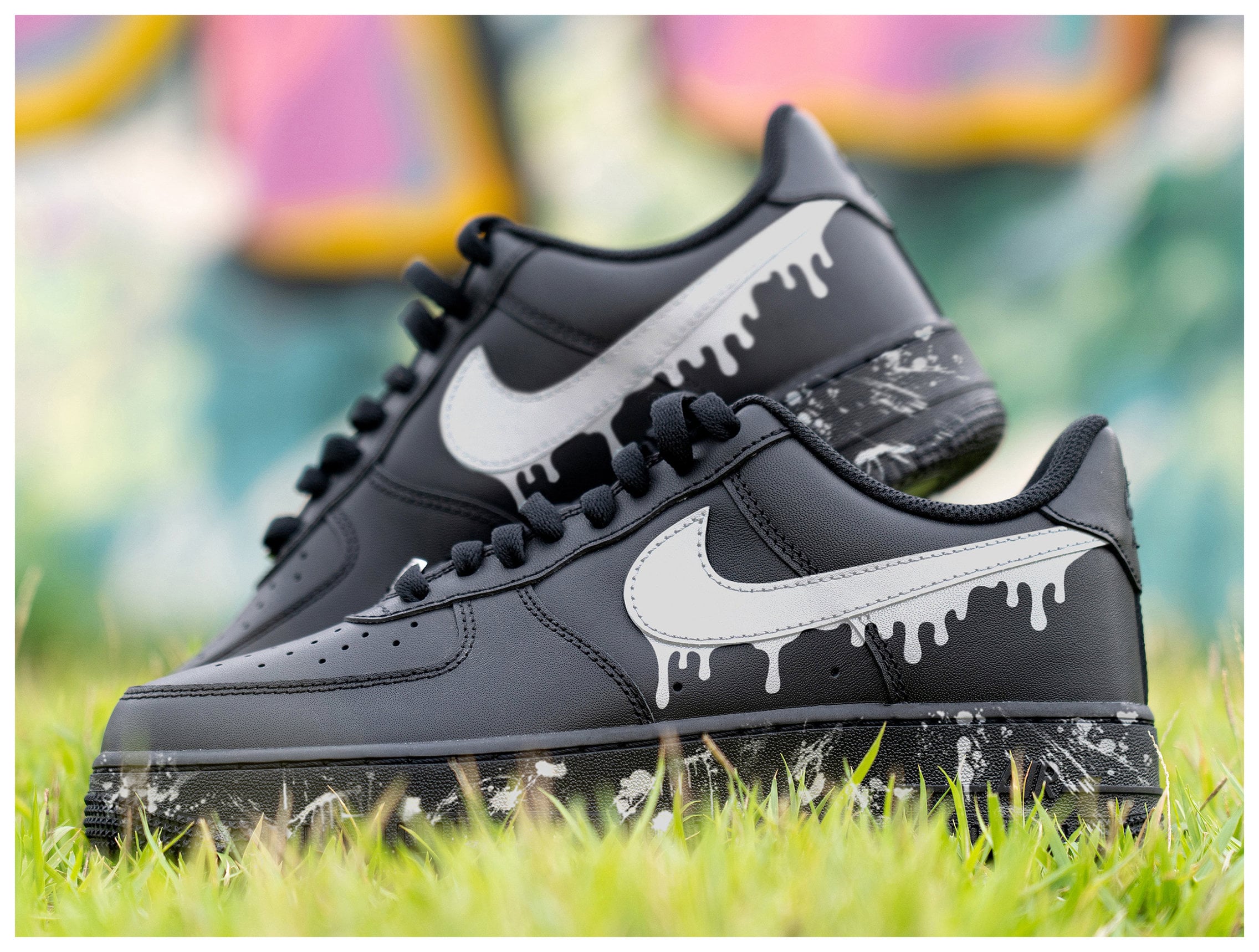 Custom White Drip Black Super Air Force 1, Handpainted White Splatter ...