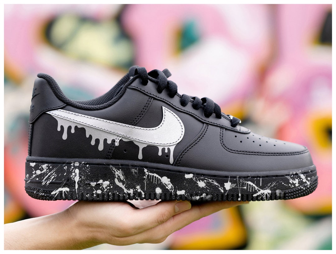 Custom White Drip Black Super Air Force 1, Handpainted White Splatter ...