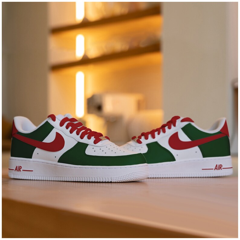 Custom Red and Green Air Force 1, Handpainted Xmas Custom AF1 Sneakers ...