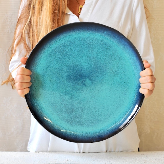 Large Blue Ceramic Serving Plate - Etsy