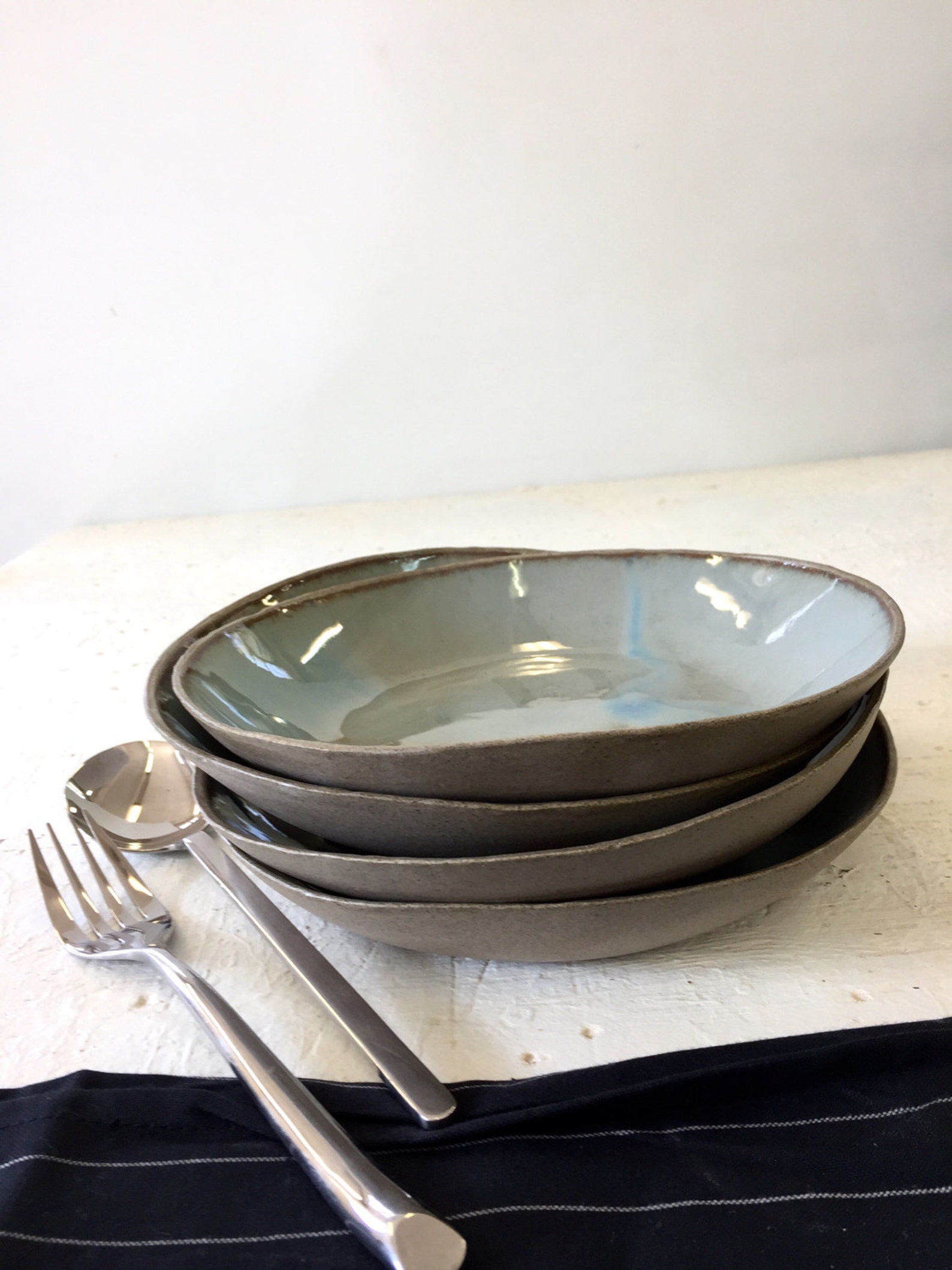 Deep Plate Pasta Plate Blue and Gray - Etsy