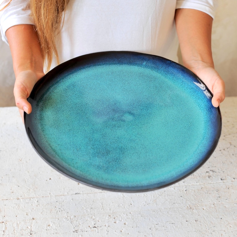 Large Blue Ceramic Serving Plate - Etsy