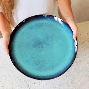 Large Blue Ceramic Serving Plate - Etsy