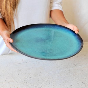 Large Blue Ceramic Serving Plate - Etsy